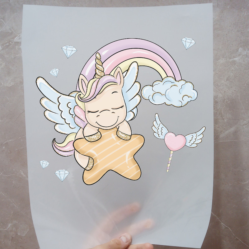 قیمت و خرید استیکر پارچه و لباس مدل dtf طرح یونیکورن کد H15.407 مجموعه 4 عددی