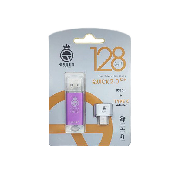 قیمت و خرید فلش مموری کوئین تک مدل QUICK C-PLUS ظرفیت 128 گیگابایت به همراه مبدل usb-c