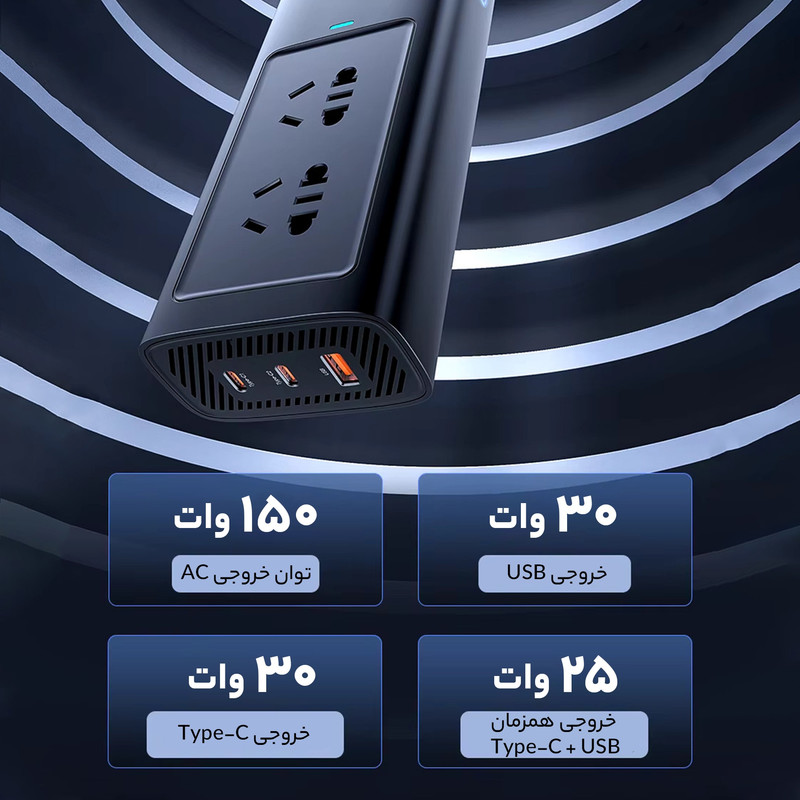 قیمت و خرید شارژر فندکی 150 وات بیسوس مدل Power Inverter Pro BS-CI15-03 به همراه مبدل خودرو