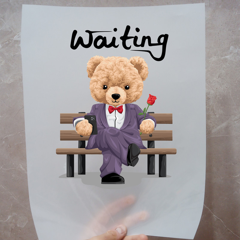 قیمت و خرید استیکر پارچه و لباس مدل dtf طرح تدی کد H15.85 مجموعه 12 عددی