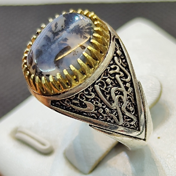 قیمت و خرید انگشتر نقره مردانه مدل سنگ عقیق شجر کد P3100