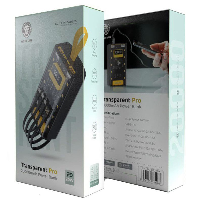 قیمت و خرید پاوربانک 20 وات گرین لاین مدل Transparent Pro ظرفیت 20000 ...