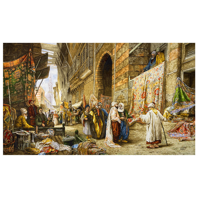 قیمت و خرید تابلو فرش دستباف مدل بازار قاهره کد 1007