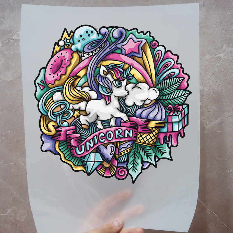 قیمت و خرید استیکر پارچه و لباس مدل dtf طرح یونیکورن کد H15.372 مجموعه 4 عددی