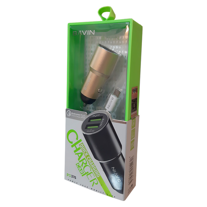 قیمت و خرید شارژر فندکی باوین مدل PC376 به همراه کابل تبدیل microUSB