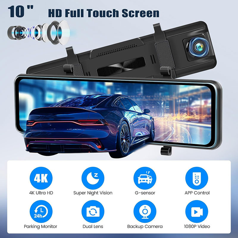 قیمت و خرید دوربین فیلم برداری ثبت وقایع خودرو مدل آینه ای لمسی RoadLens-H30D