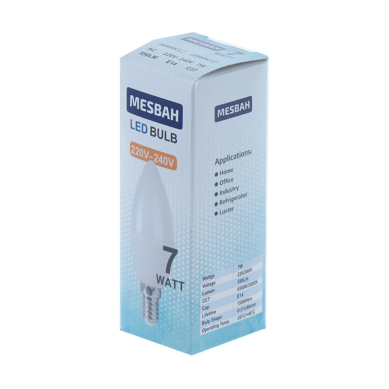 قیمت و خرید لامپ ال ای دی 7 وات مصباح مدل شمعی کد C37-7W پایه E14 بسته 5 عددی