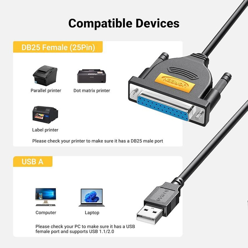 قیمت و خرید کابل تبدیل USB به IEEE 1284 d یوگرین مدل CR124-20225 طول 2 متر