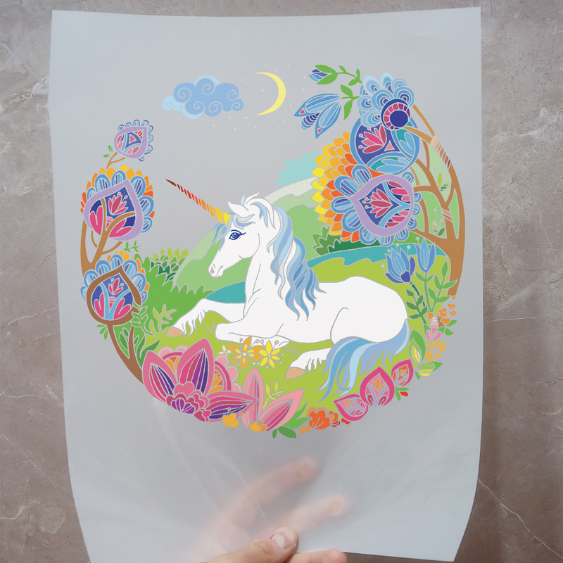 قیمت و خرید استیکر پارچه و لباس مدل dtf طرح یونیکورن کد H15.327 مجموعه 4 عددی