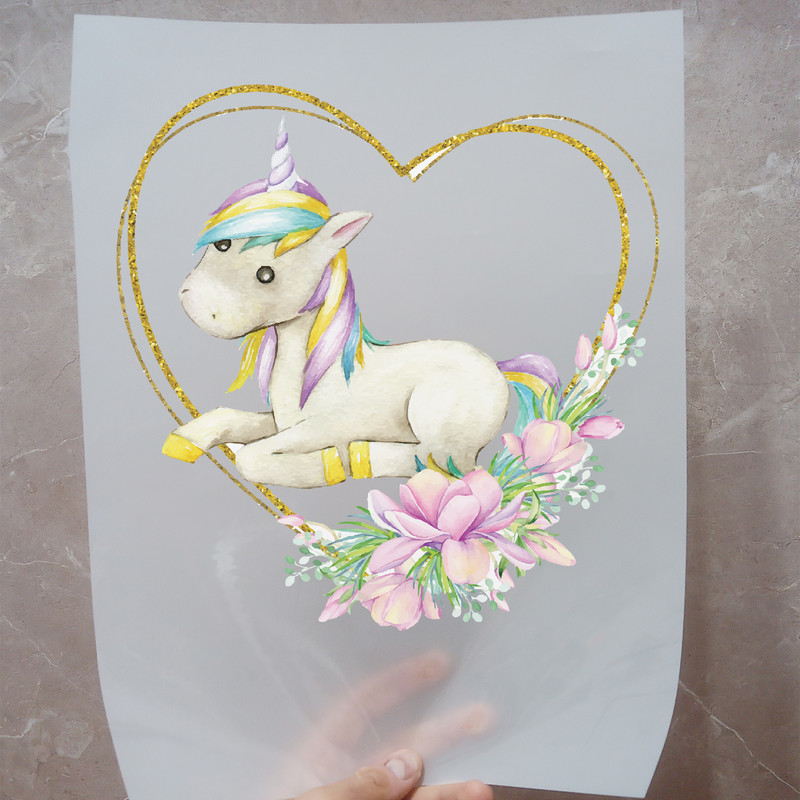 قیمت و خرید استیکر پارچه و لباس مدل dtf طرح یونیکورن کد H15.523 مجموعه 4 عددی