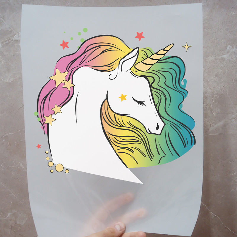 قیمت و خرید استیکر پارچه و لباس مدل dtf طرح یونیکورن کد H15.830 مجموعه 4 عددی