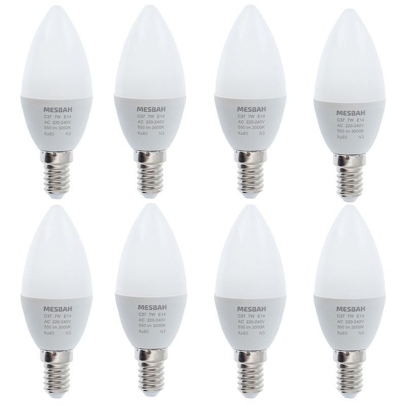 قیمت و خرید لامپ ال ای دی 7 وات مصباح مدل شمعی کد C37-7W پایه E14 بسته 8 عددی