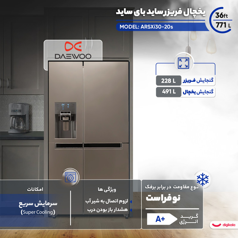 قیمت و خرید یخچال فریزر ساید بای ساید 36 فوت دوو مدل ARSXi30-20S