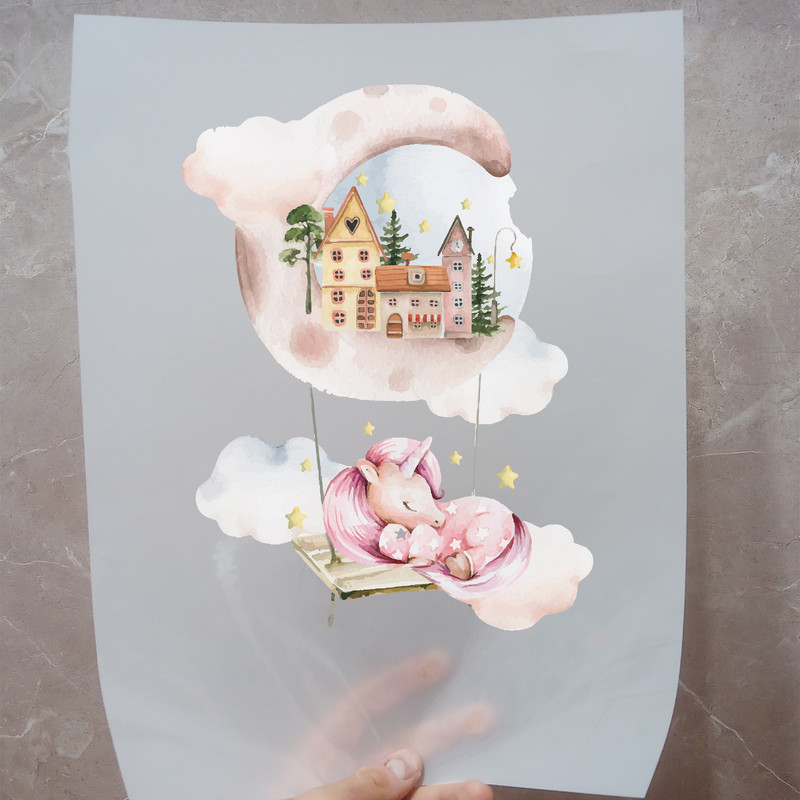 قیمت و خرید استیکر پارچه و لباس مدل dtf طرح یونیکورن کد H15.495 مجموعه 4 عددی