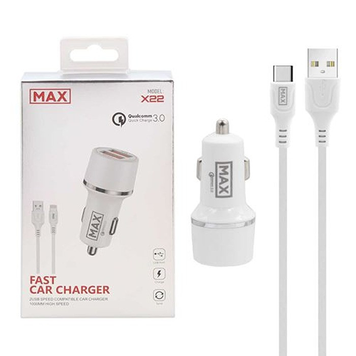 قیمت و خرید شارژر فندکی 30 وات مکس مدل X22 به همراه کابل usb-c
