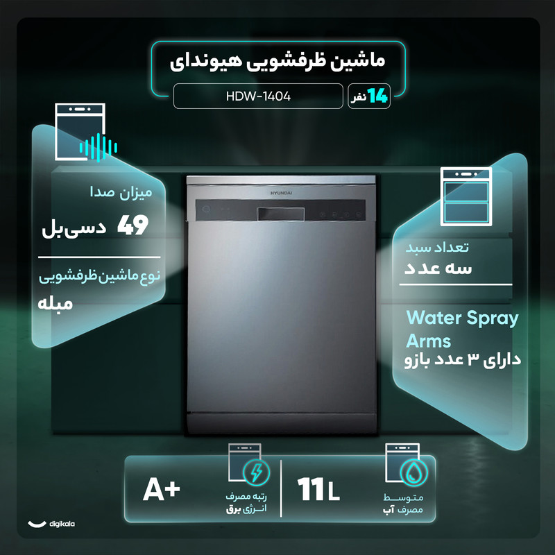 قیمت و خرید ماشین ظرفشویی 14 نفره هیوندای مدل HDW-1404