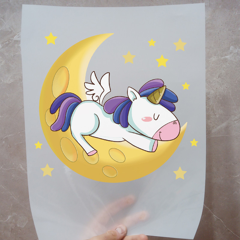 قیمت و خرید استیکر پارچه و لباس مدل dtf طرح یونیکورن کد H15.730 مجموعه 4 عددی