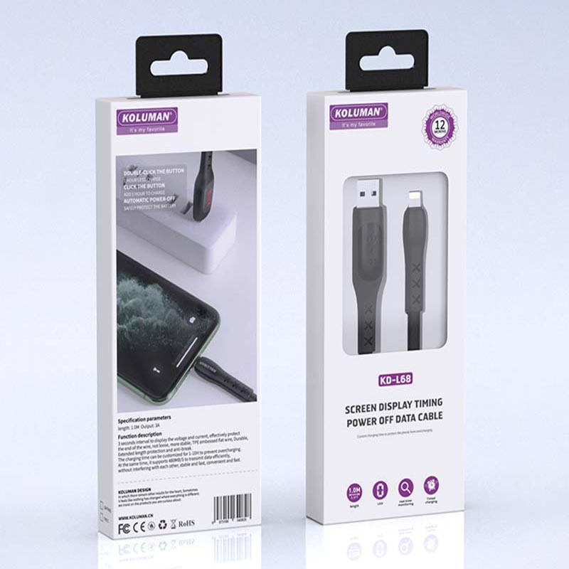 قیمت و خرید کابل تبدیل USB به لایتنینگ کلومن مدل KD-L68 طول 1 متر