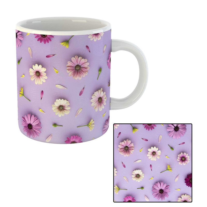 قیمت و خرید ماگ مدل گل بابونه کد MU-445 به همراه زیر لیوانی