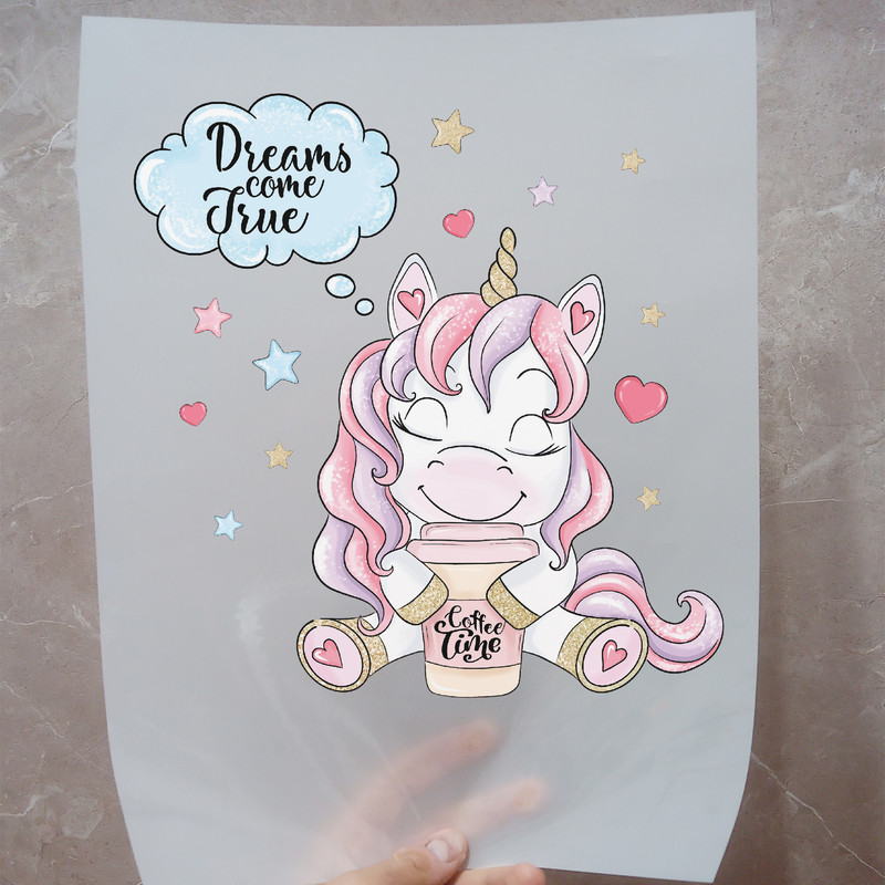 قیمت و خرید استیکر پارچه و لباس مدل dtf طرح یونیکورن کد H20.408 مجموعه 3 عددی