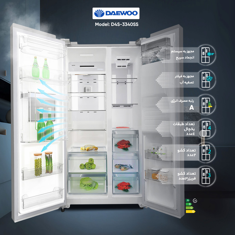 قیمت و خرید یخچال و فریزر ساید بای ساید 32 فوت دوو مدل DS-3320SS