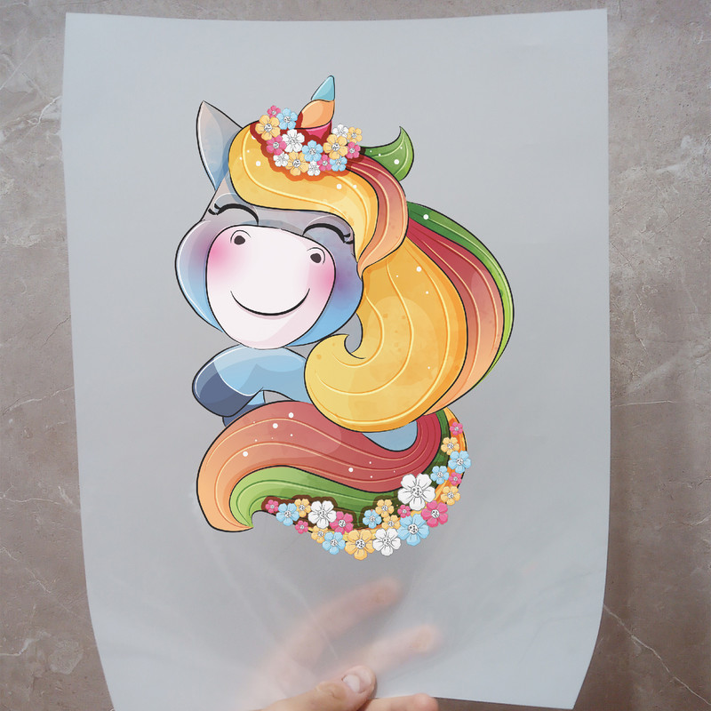 قیمت و خرید استیکر پارچه و لباس مدل dtf طرح یونیکورن کد H15.390 مجموعه 4 عددی