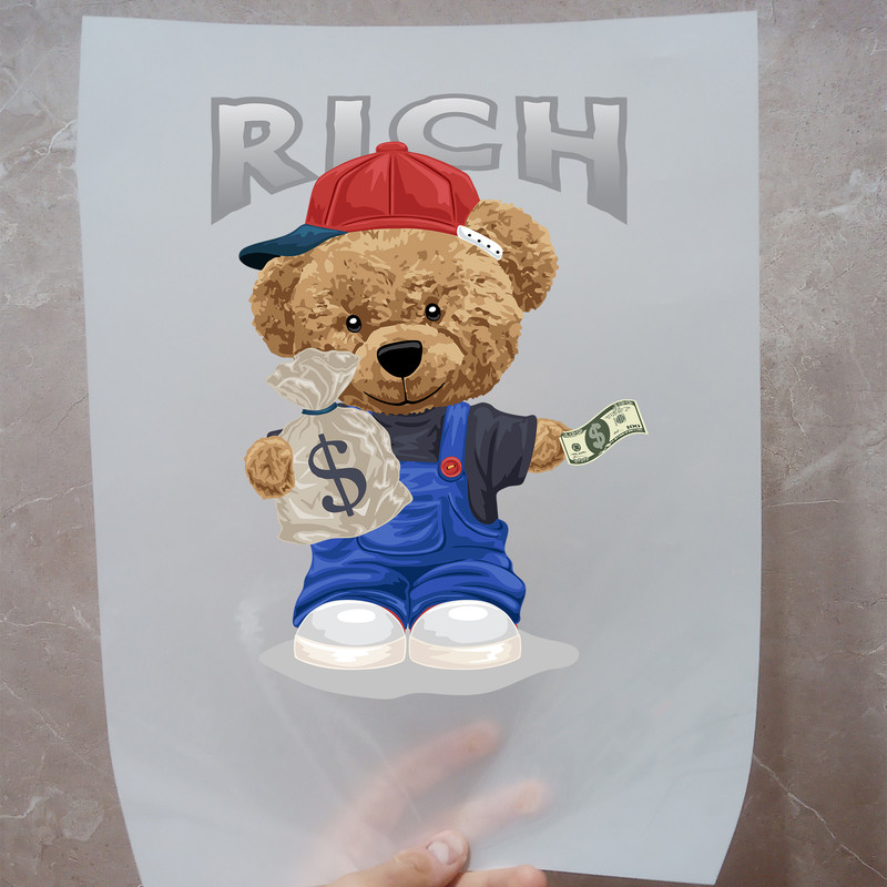 قیمت و خرید استیکر پارچه و لباس مدل dtf طرح تدی کد H20.19 مجموعه 3 عددی