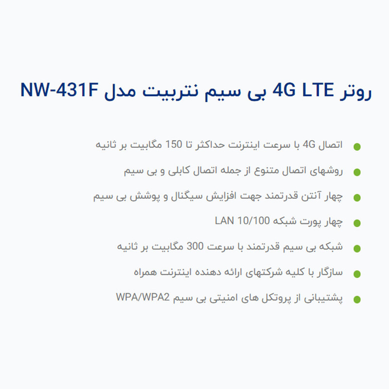 قیمت و خرید مودم 4G LTE نتربیت مدل NW-431F