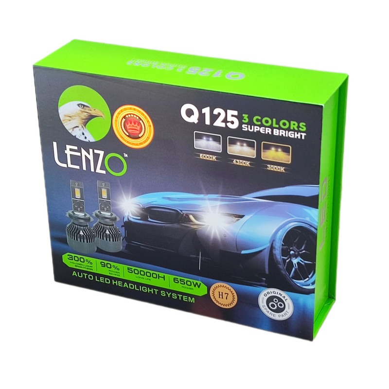 قیمت و خرید هدلایت لامپ خودرو لنزو مدل Q125 سه رنگ پایه H4 بسته دو عددی