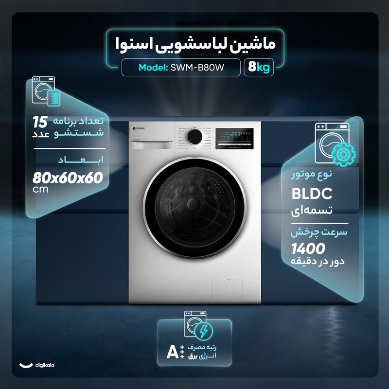 قیمت و خرید ماشین لباسشویی 8 کیلوگرم اتوماتیک اسنوا مدل SWM-B80W