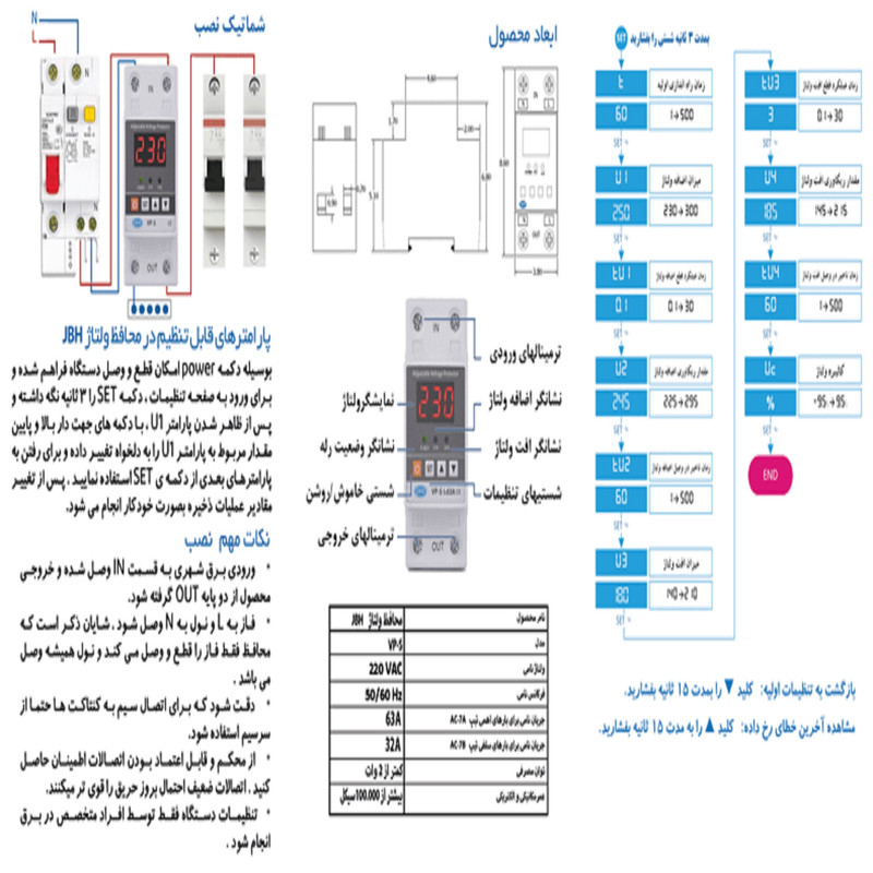 قیمت و خرید محافظ ولتاژ تک فاز دیجیتال جی بی اچ کد JBH/VP-S/1PH/63A