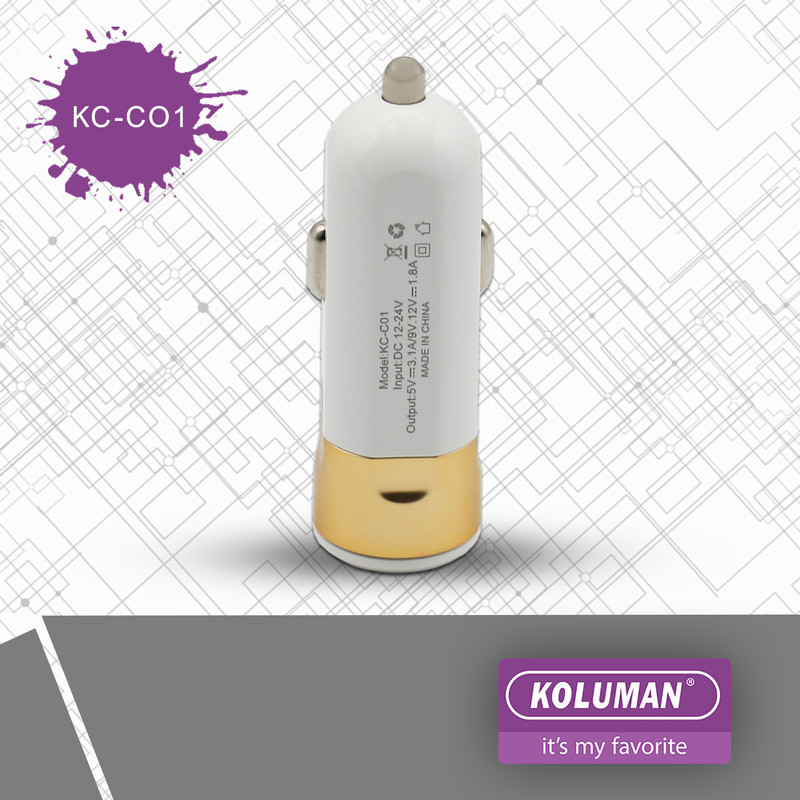 قیمت و خرید شارژر فندکی کلومن مدل KC01 به‌ همراه کابل تبدیل Microusb