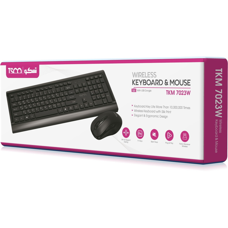 قیمت و خرید کیبورد و ماوس بی سیم تسکو مدل TKM 7025W، سوییچ ممبران، Full-Size