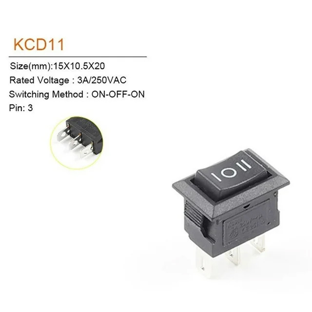 قیمت و خرید کلید راکر مدل 3 پایه کد KCD11 بسته 5 عددی