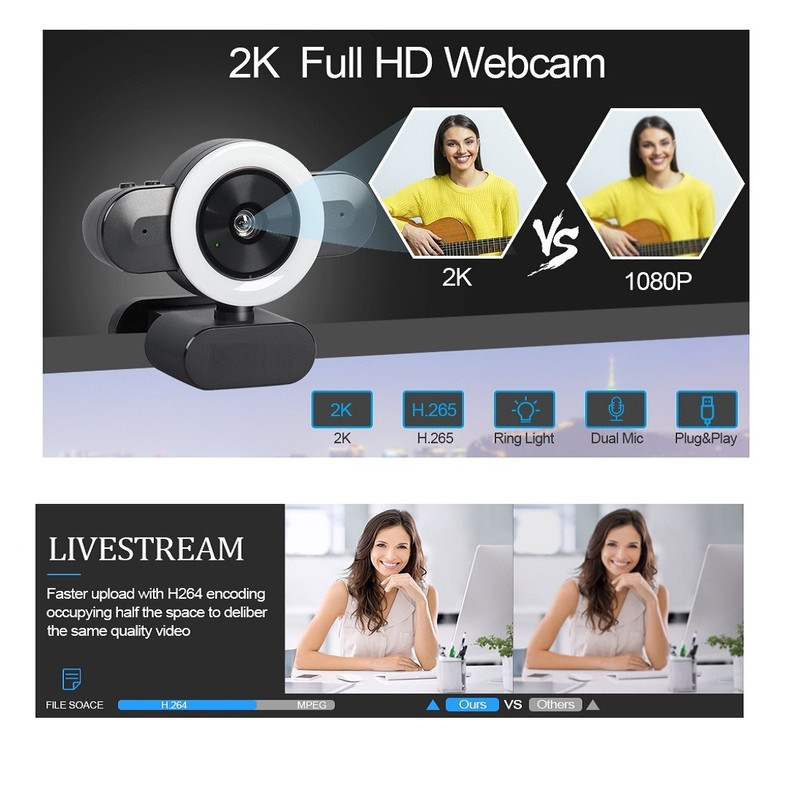 قیمت و خرید وب کم مدل 2K Streaming with 5 Ring Light