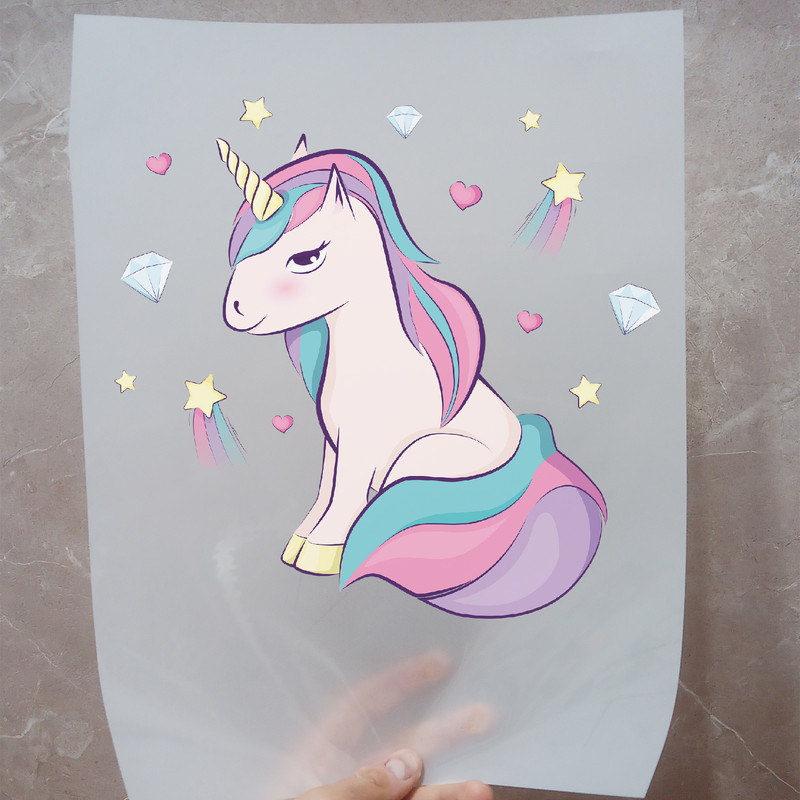 قیمت و خرید استیکر پارچه و لباس مدل dtf طرح یونیکورن کد H15.917 مجموعه 4 عددی