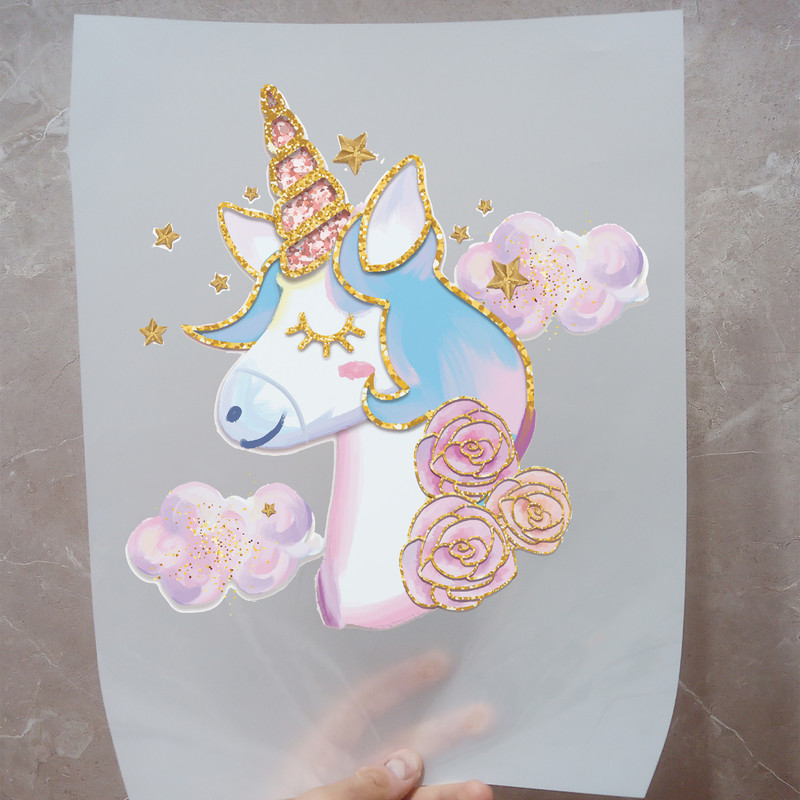 قیمت و خرید استیکر پارچه و لباس مدل dtf طرح یونیکورن کد H15.498 مجموعه 4 عددی