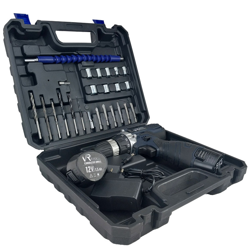قیمت و خرید دریل پیچ گوشتی شارژی ویوارکس مدل VR12V-2A-NEW مجموعه 28 عددی