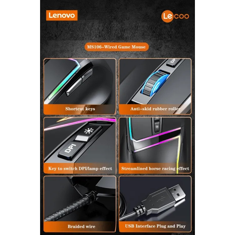قیمت و خرید ماوس گیمینگ لنوو مدل Lecoo MS106