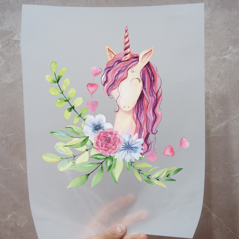 قیمت و خرید استیکر پارچه و لباس مدل dtf طرح یونیکورن کد H20.542 مجموعه 6 عددی