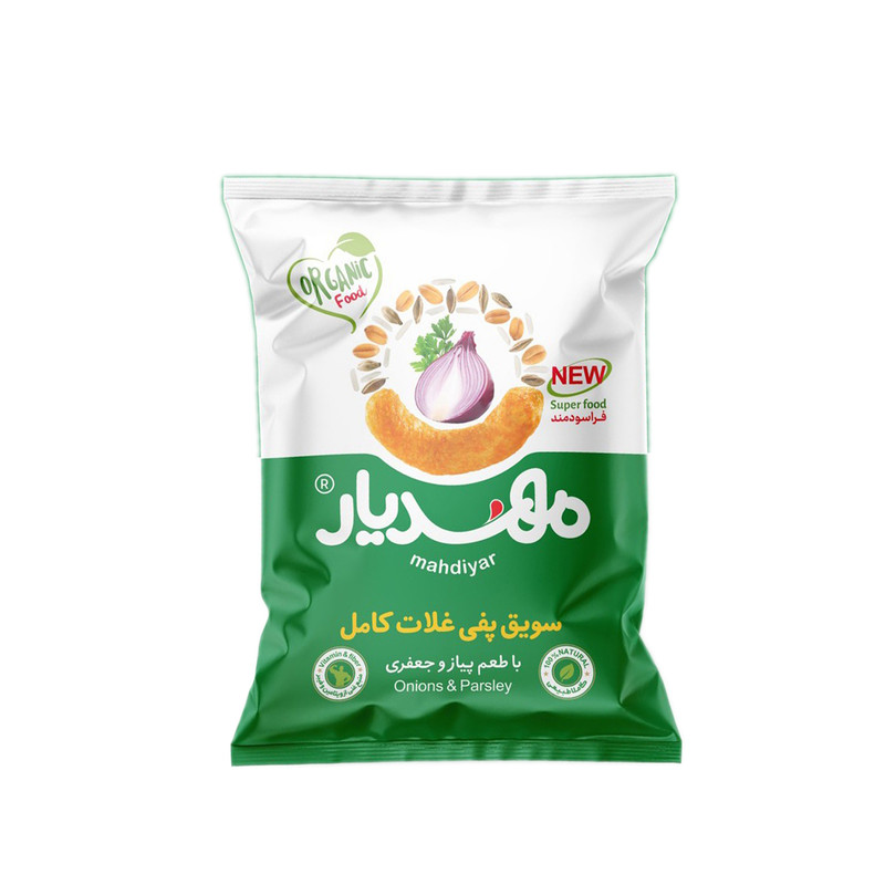 قیمت و خرید اسنک سویق پفی غلات کامل طعم پیاز جعفری مهدیار 50 گرم