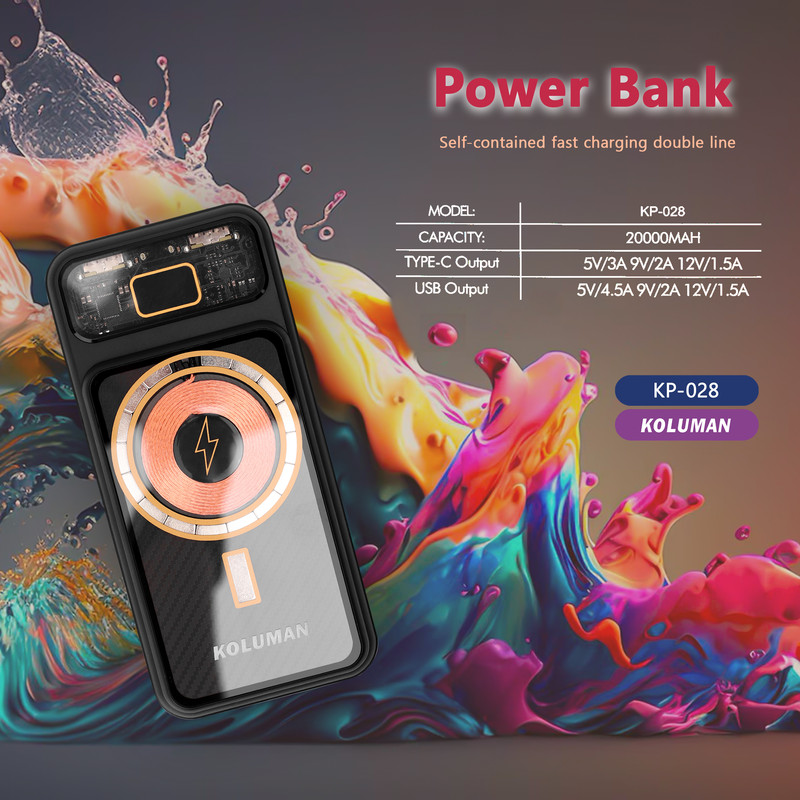 قیمت و خرید پاوربانک کلومن مدلKP-028 22.5W WIRELESSظرفیت 20000 میلی آمپر ساعت