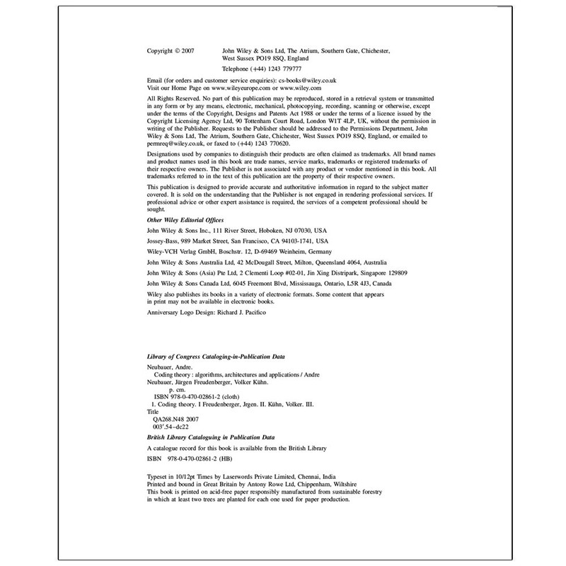قیمت و خرید کتاب Coding Theory Algorithms Architectures And Applications اثر Andr E Neubauer