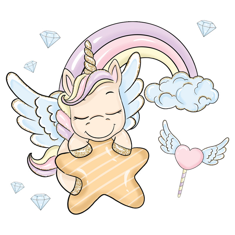 قیمت و خرید استیکر پارچه و لباس مدل dtf طرح یونیکورن کد H15.407 مجموعه 4 عددی