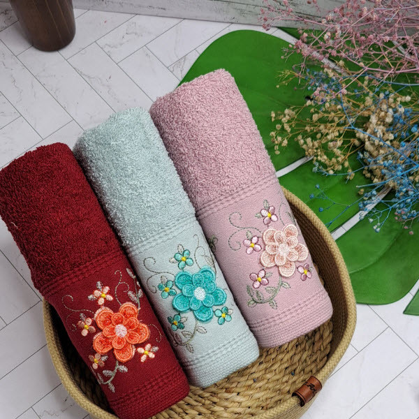 قیمت و خرید حوله دستی بهبافت آذر مدل گل بهشتی کد 1 سایز 40x75 سانتی متر