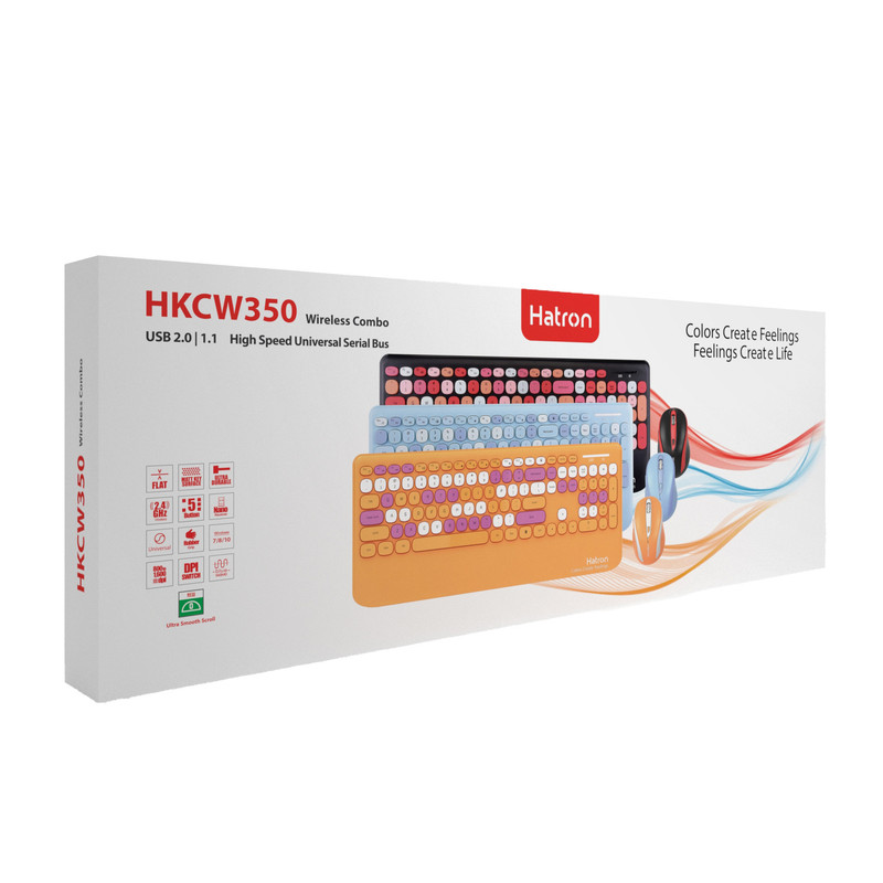 قیمت و خرید کیبورد و ماوس بی سیم هترون مدل HKCW350، سوییچ ممبران، Full-Size