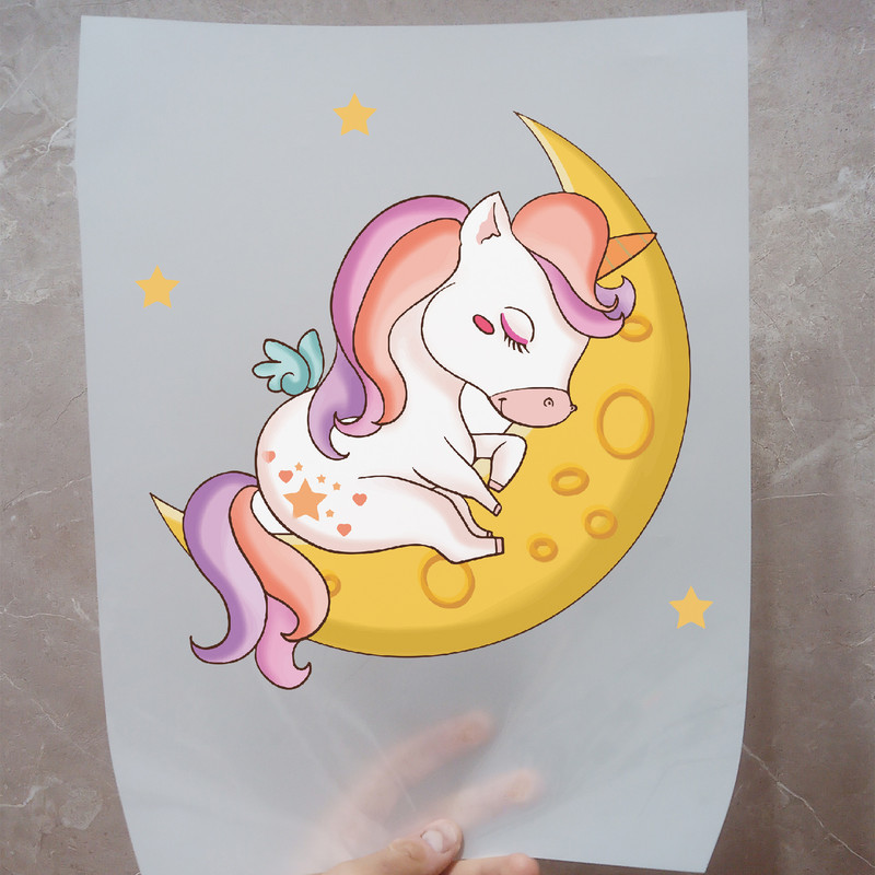 قیمت و خرید استیکر پارچه و لباس مدل dtf طرح یونیکورن کد H15.726 مجموعه 4 عددی