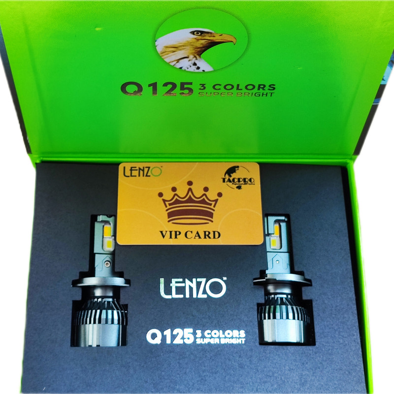 قیمت و خرید هدلایت لامپ خودرو لنزو مدل Q125 سه رنگ پایه H4 بسته دو عددی