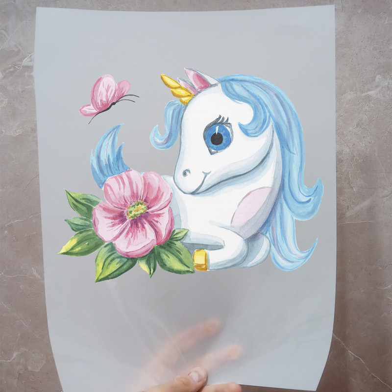 قیمت و خرید استیکر پارچه و لباس مدل dtf طرح یونیکورن کد H15.149 مجموعه 4 عددی