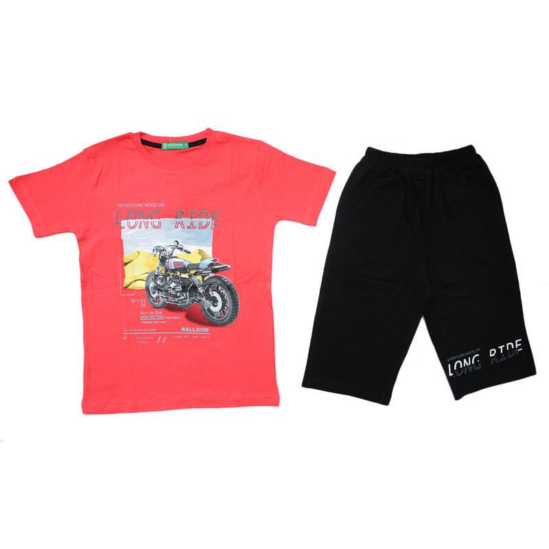 قیمت و خرید ست تی شرت آستین کوتاه و شلوارک پسرانه مدل موتور ریس رنگ قرمز